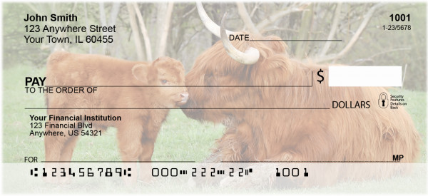 Highland Cow With Newborn Calf Personal Checks